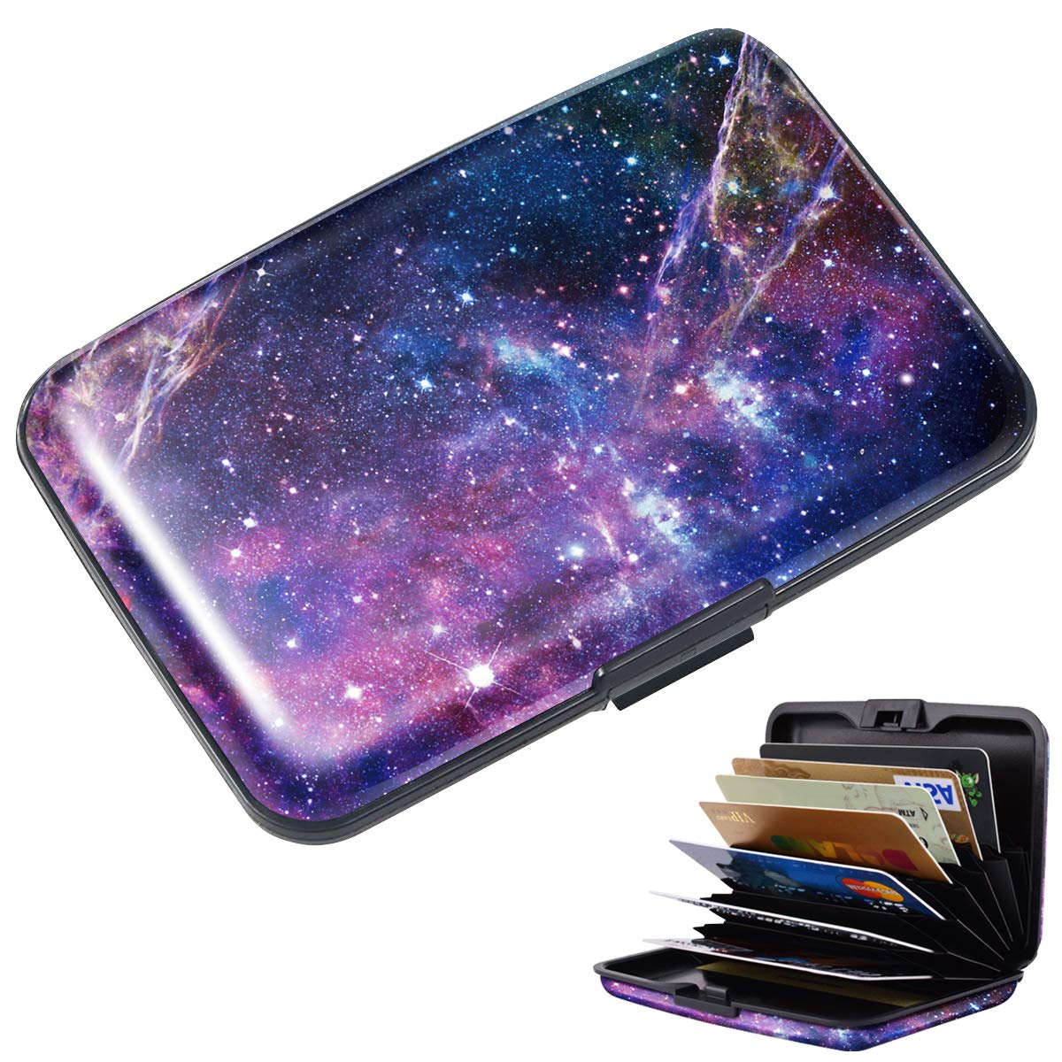 Coco Rossi Mini Credit Card Holder for Women,RFID Blocking Slim Hard Card Case ID Case Travel Wallet Nebula