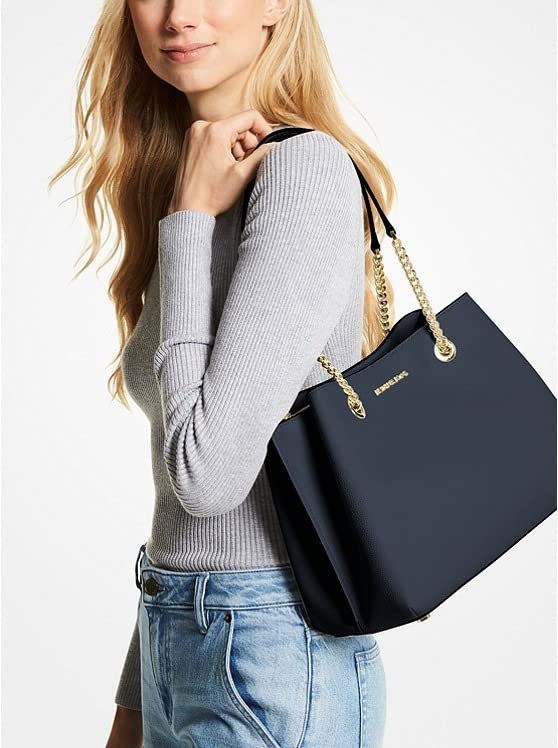 Michael Kors Teagan Large Pebbled Leather Shoulder Bag (Navy)