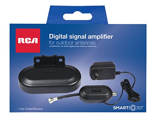 RCA Digital Signal Amplifier for Outdoor Antennas – Extremely Low Noise, UHF/VHF Amplification, Easy Install with Indoor Power Injector, Supports All TVs and Passive Outdoor TV Antennas (AMP2450E)