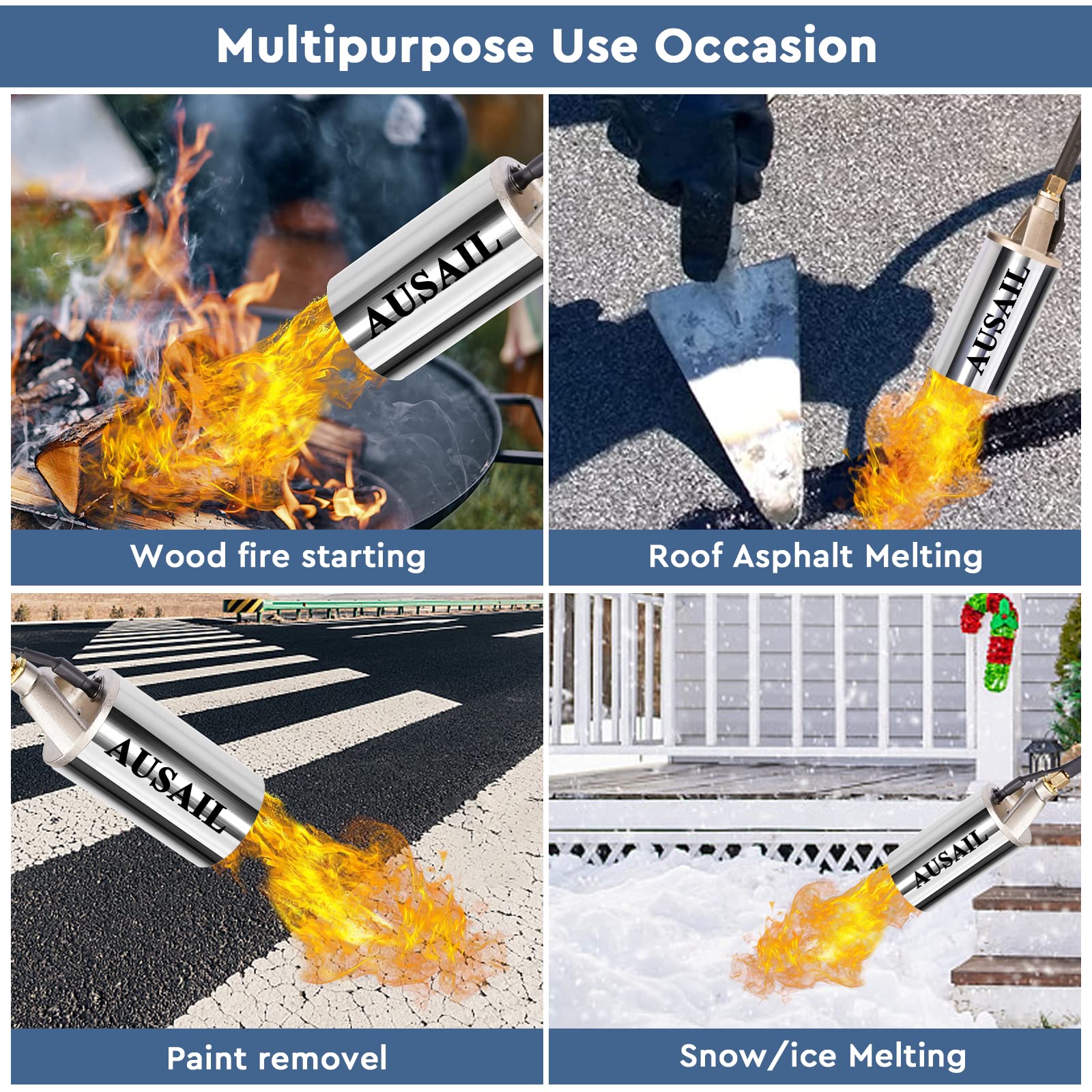 Propane Torch Weed Burner,Blow Torch,Heavy Duty,High Output 1,800,000 BTU,Flamethrower with Turbo Trigger Push Button Igniter and 10 FT Hose for Roof Asphalt,Ice Snow,Road Marking,Charcoal