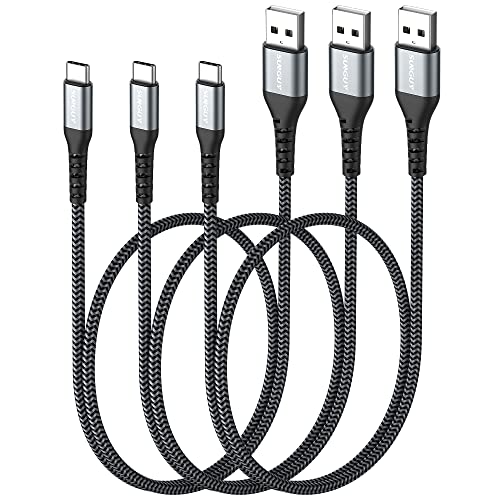 SUNGUY USB C Cable 1.5FT [3Pack] 18W USB 2.0 Short Type C Cord Fast Charging Data Sync Braided Compatible with Samsung Galaxy S22/S22+ S21 S20 S10 Plus, LG V50 V40 Other USB C Charger