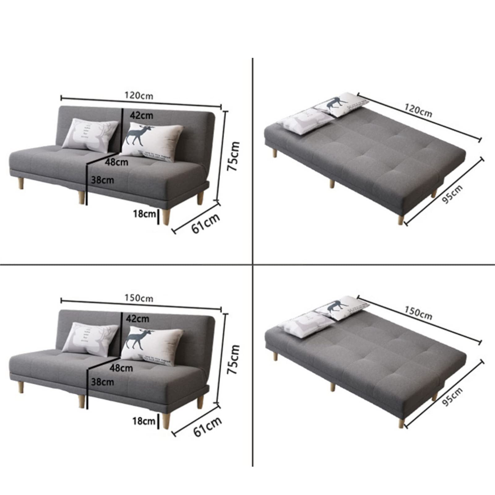 JHKZUDG Convertible Chair Bed, 3 Angles Adjustable Back,Sleeper Sofa with Adjustable Backrest, 4-in-1 Folding Floor Couch,for Dorm, Guest Room,Beige,120 × 61 × 75cm