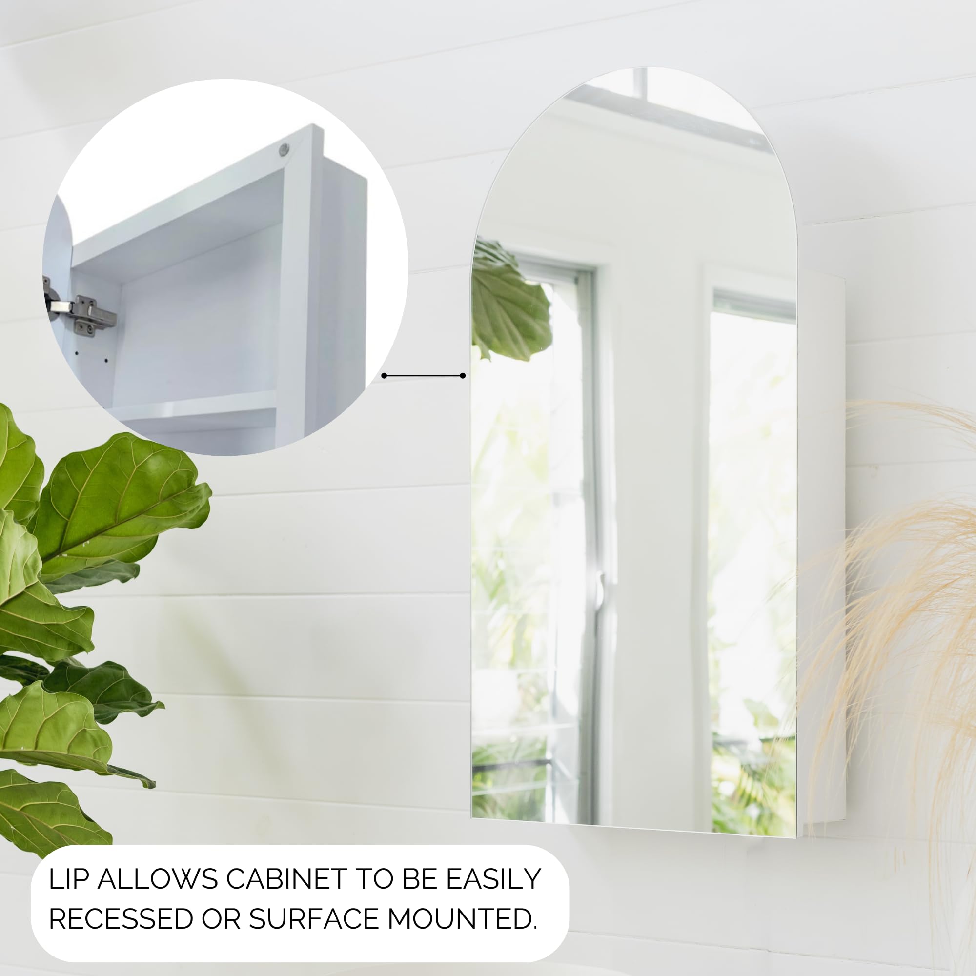 White Arch Medicine Cabinet With Mirror, Recessed Or Surface Mount Medicine Cabinet With Mirror -16" x 27", Small Medicine Cabinet For Bathroom Mirror Cabinet Frameless Bathroom Mirror With Storage