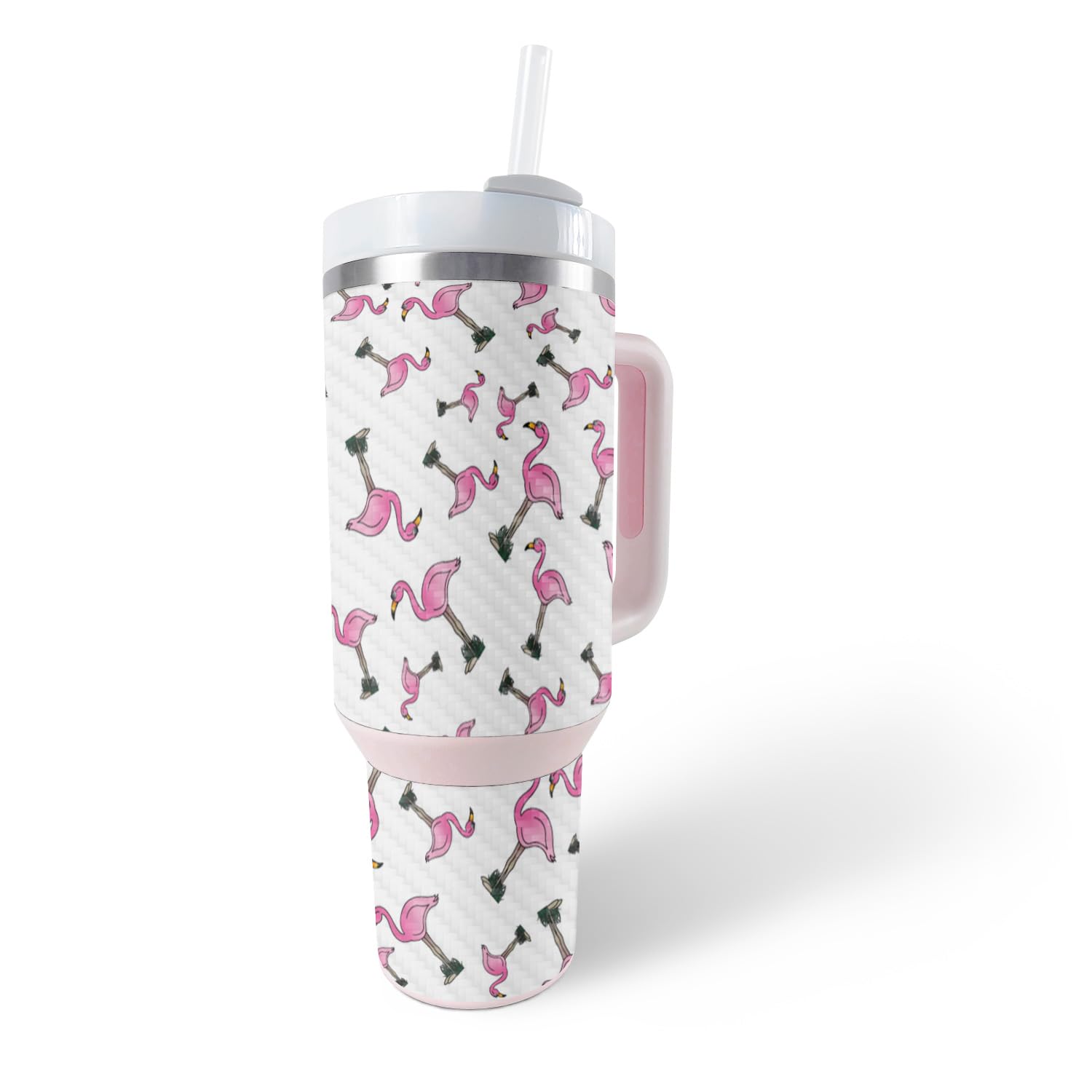 MightySkins Carbon Fiber Skin Compatible with Stanley The Quencher H2.0 FlowState 40 Oz Tumbler - Cool Flamingo | Protective, Durable Textured Carbon Fiber Finish | Easy to Apply
