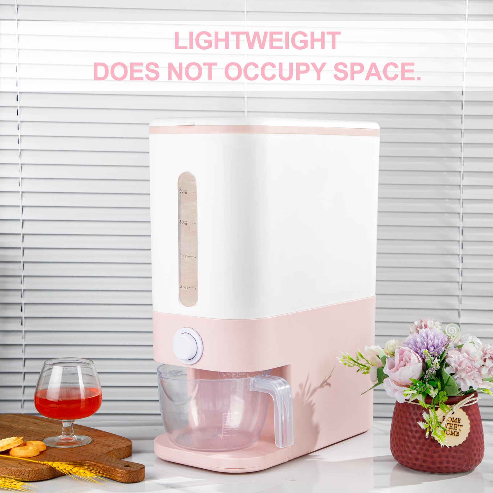 Rubtlamp 20 Lbs Pink Rice Dispenser, Plastic Food Storage Container, Large Rice Storage Container with Lid, Moisture Proof Household Cereal Dispenser Bucket, Sealed Grain Container Storage for Kitchen
