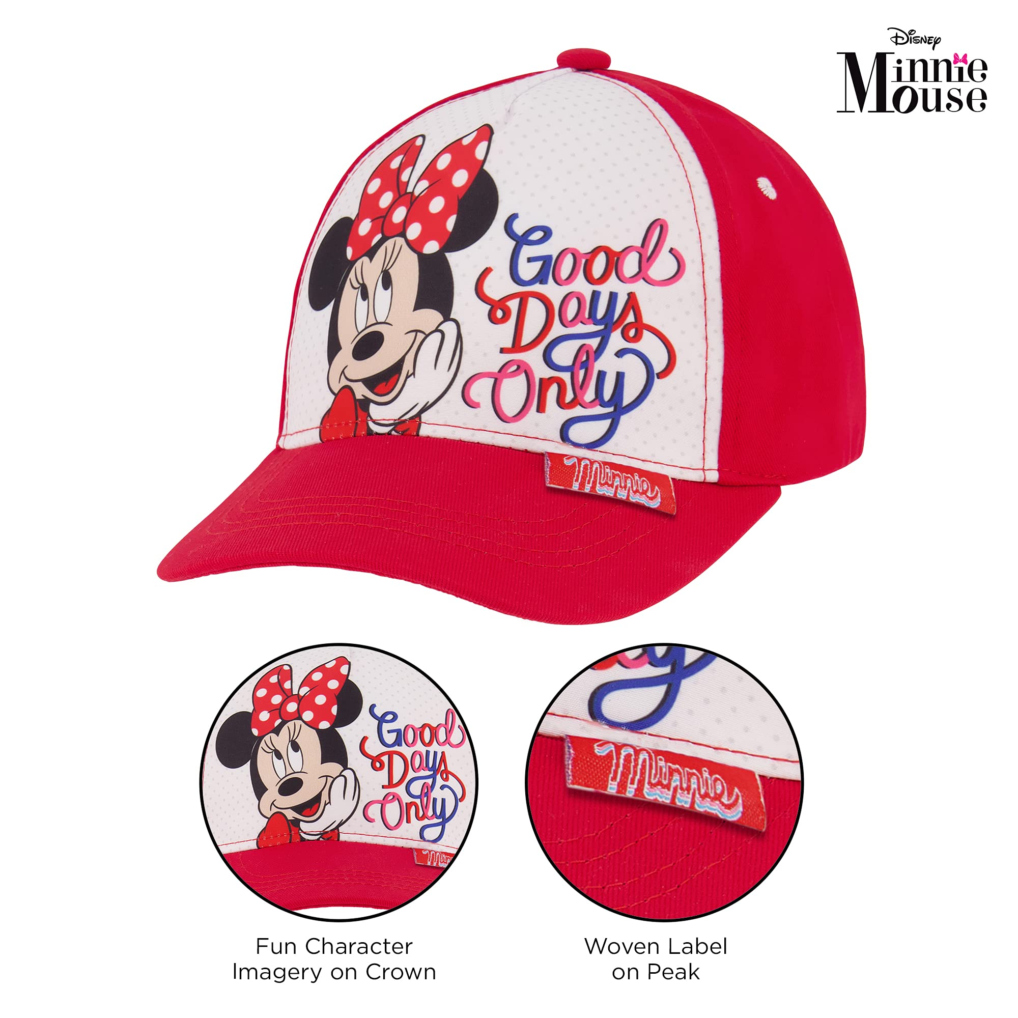 Disney Toddler Sunhat, Minnie Mouse Kids Bucket Matching Girls Baseball Cap for Beach, Size 2-4, Bucket & Baseball Hat, 2-4T Red and White