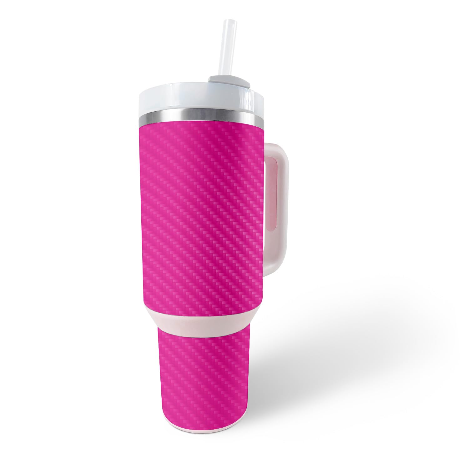 MightySkins Carbon Fiber Skin Compatible with Stanley The Quencher H2.0 FlowState 40 Oz Tumbler - Solid Hot Pink | Protective, Durable Textured Carbon Fiber Finish | Easy to Apply