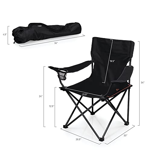 PICNIC TIME NCAA NC State Wolfpack PTZ Camp Chair, Picnic Chair, Beach Chair with Carrying Bag, (Black), 20.5 x 33 x 34