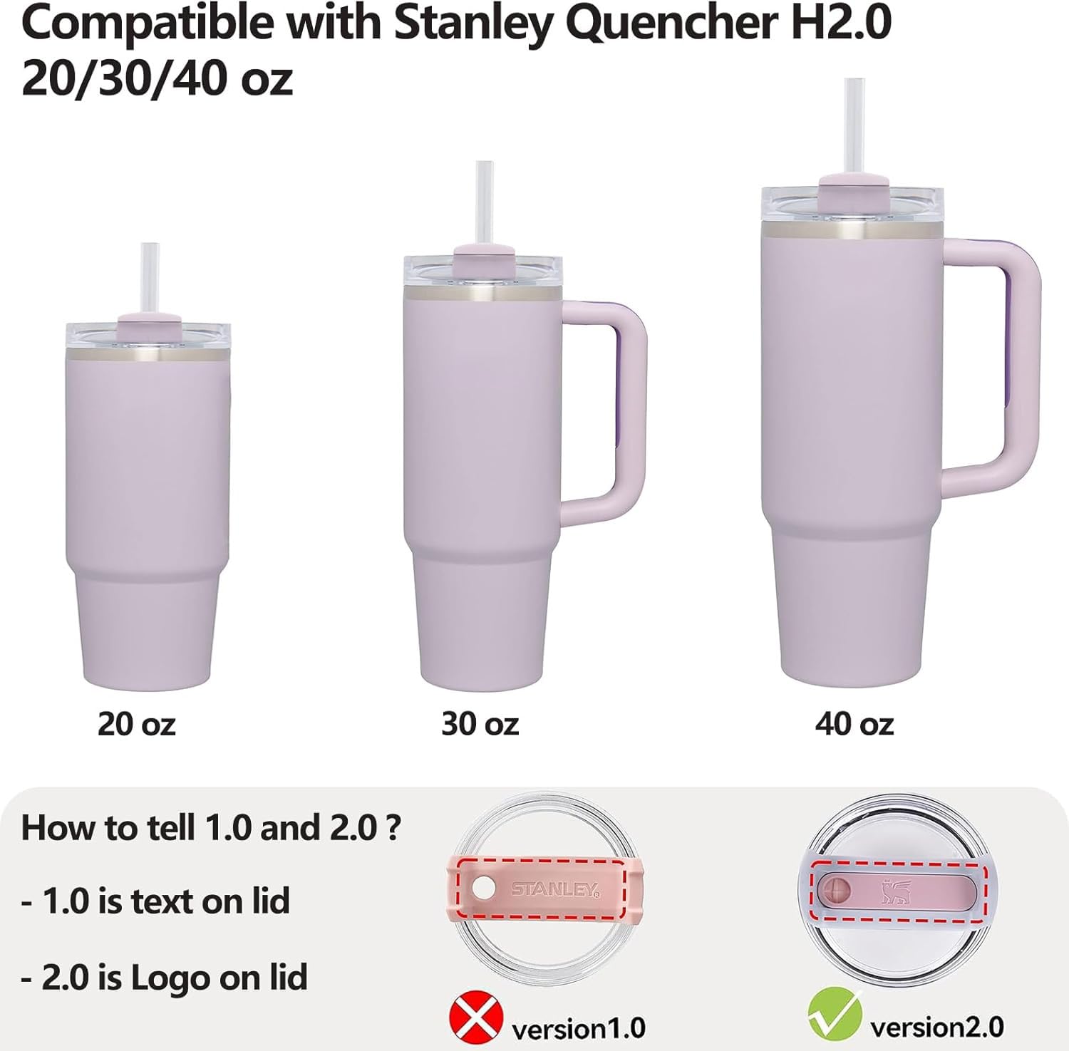 Silicone Spill Stopper Set Compatible with Stanley Cup 2.0 30oz & 40oz with Straw Cover (Set of 4, Orchid)