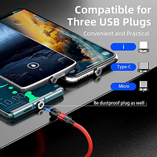 Bojianxin 540° Rotation Magnetic Charging Cable(7-Pack, 1.6ft/3.3ft/3.3ft/6.6ft/6.6ft/10ft/10ft) Magnetic USB Cable, 3 in 1 Magnetic Phone Charger Compatible with Micro USB, Type C etc
