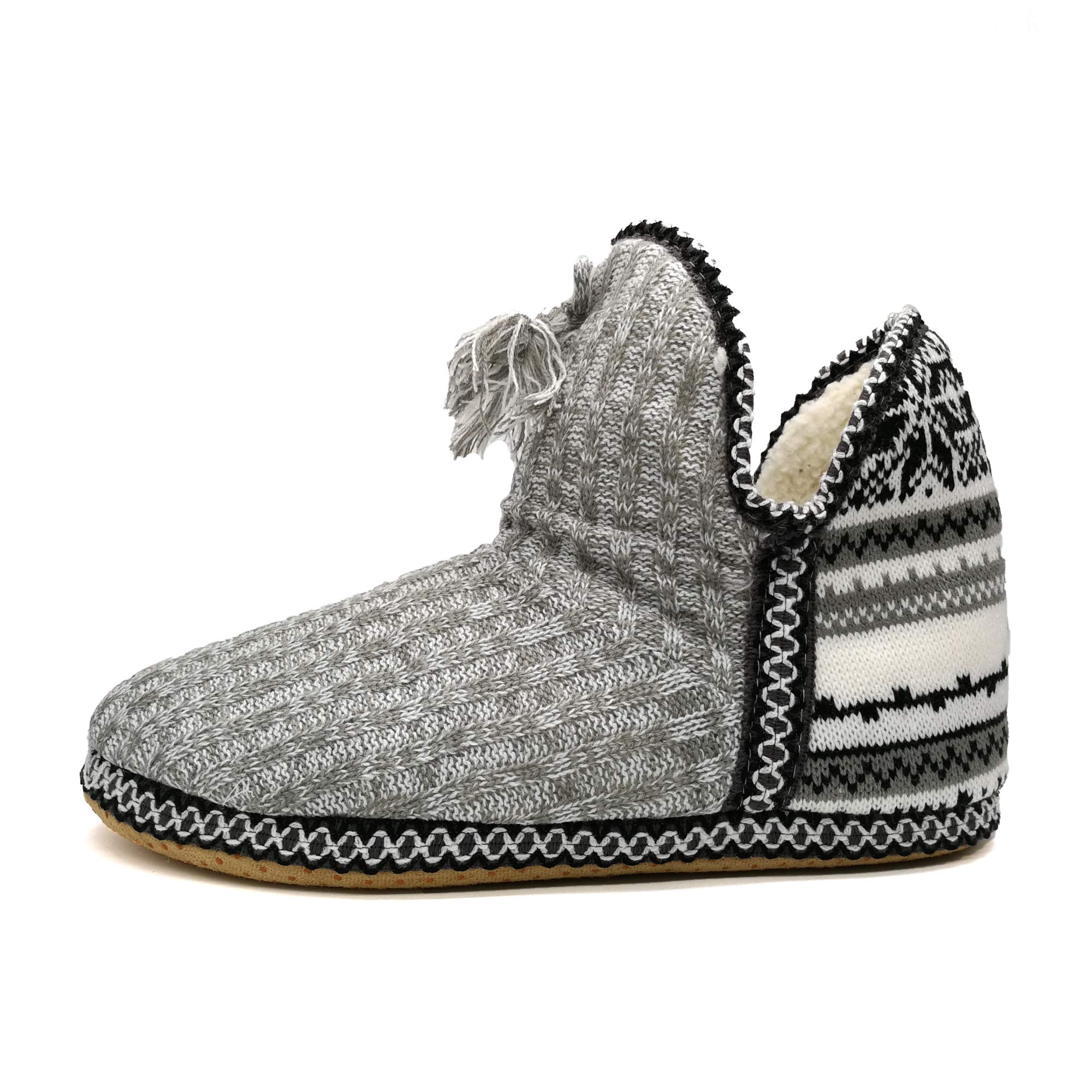 GPOS Women's Cashmere Knit House Slipper Booties Cotton Quilted Warm Indoor Ankle Boots Grey
