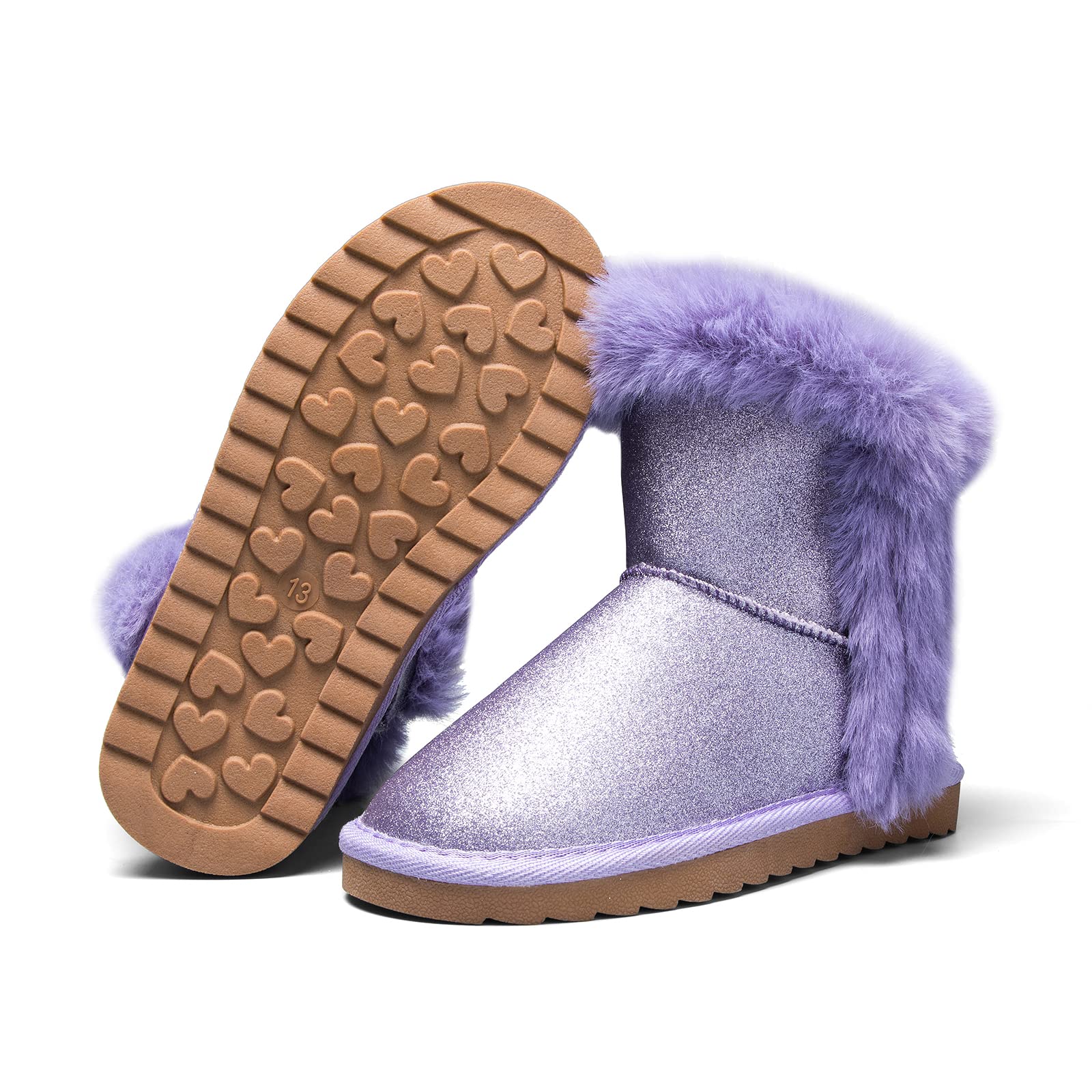 K KomForme Girls Snow Boots Warm Fur Lined Glitter Strap Winter Shoes Lightweight with Hook-and-loop(Toddler/Little Kids/Big Kids)