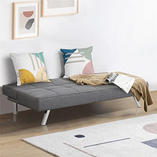 SLNFXC Convertible Futon Grey Linen Fabric Sofa Bed Adjustable Sleeper with Stainless Steel Legs