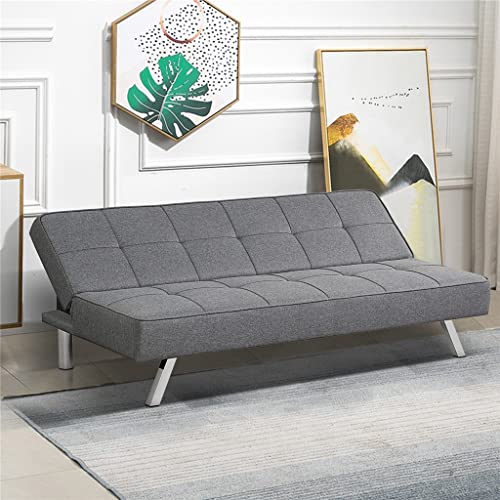 SLNFXC Convertible Futon Grey Linen Fabric Sofa Bed Adjustable Sleeper with Stainless Steel Legs