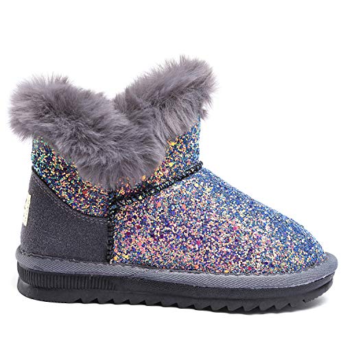 Odema Toddler Little Girls Kids Glitter Sequins Snow Boots Fur Ankle Bootie Winter Lightweight Snow Boots Colorful US3.5 BigKid-37-21.9