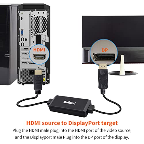 BolAAzuL Active 4K HDMI to Displayport 1.2 Converter Adapter Cable 6FT/1.8M, HDMI Source to DisplayPort Monitor Cable Unidirectional HDMI 1.4 Male to DP 1.2 Male -AHDPC