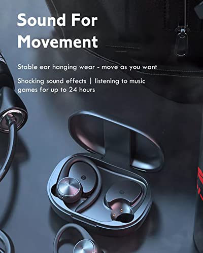 Wireless Earbuds with Earhooks Bluetooth Earbuds with Ear Hook Sport Waterproof Headphones Noise Cancelling Ear Buds with Microphone Running Workout Gym Earphones LED Power Display for Android iOS
