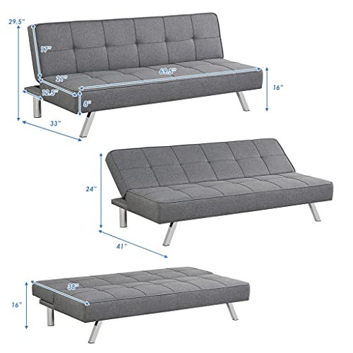 SLNFXC Convertible Futon Grey Linen Fabric Sofa Bed Adjustable Sleeper with Stainless Steel Legs