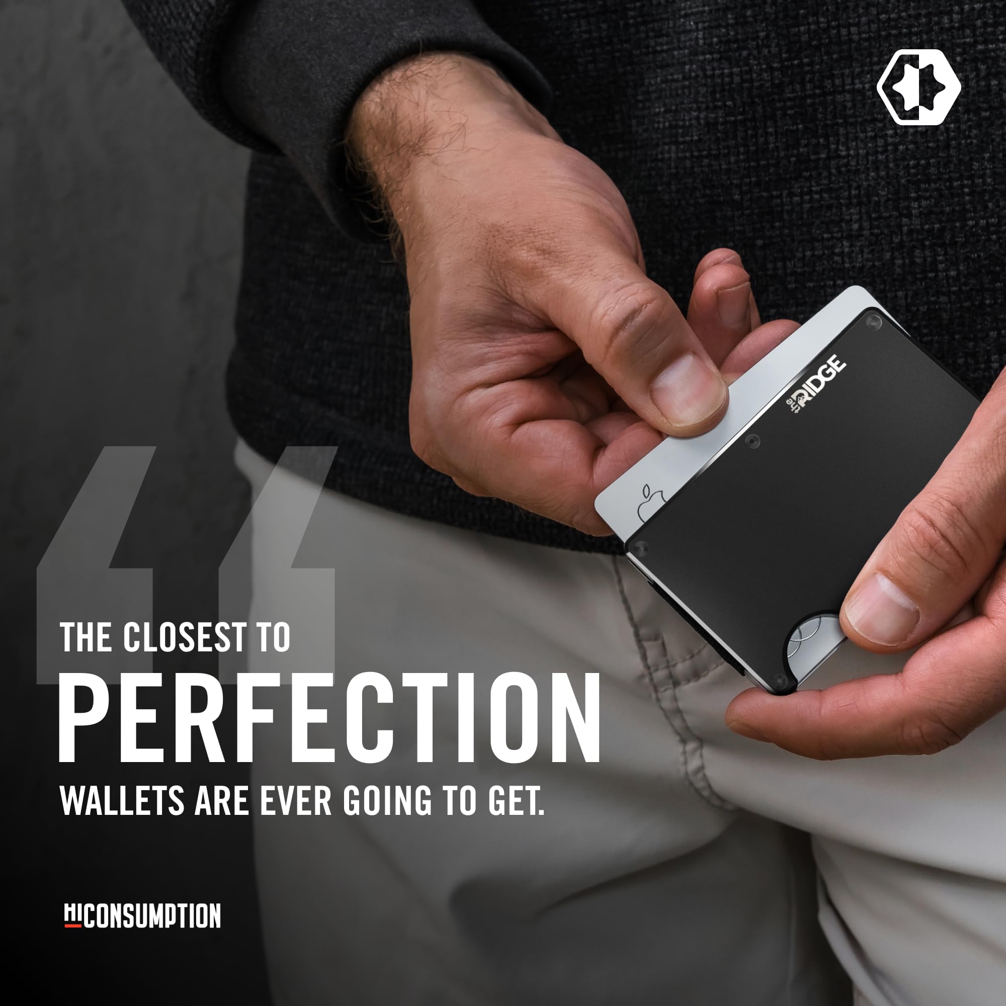 The Ridge Wallet For Men, Slim Wallet For Men - Thin as a Rail, Minimalist Aesthetics, Holds up to 12 Cards, RFID Safe, Blocks Chip Readers, Aluminum Wallet With Cash Strap (Black)