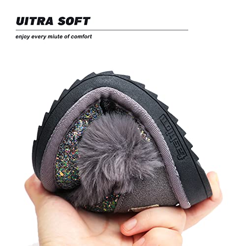 Odema Toddler Little Girls Kids Glitter Sequins Snow Boots Fur Ankle Bootie Winter Lightweight Snow Boots Colorful US3.5 BigKid-37-21.9