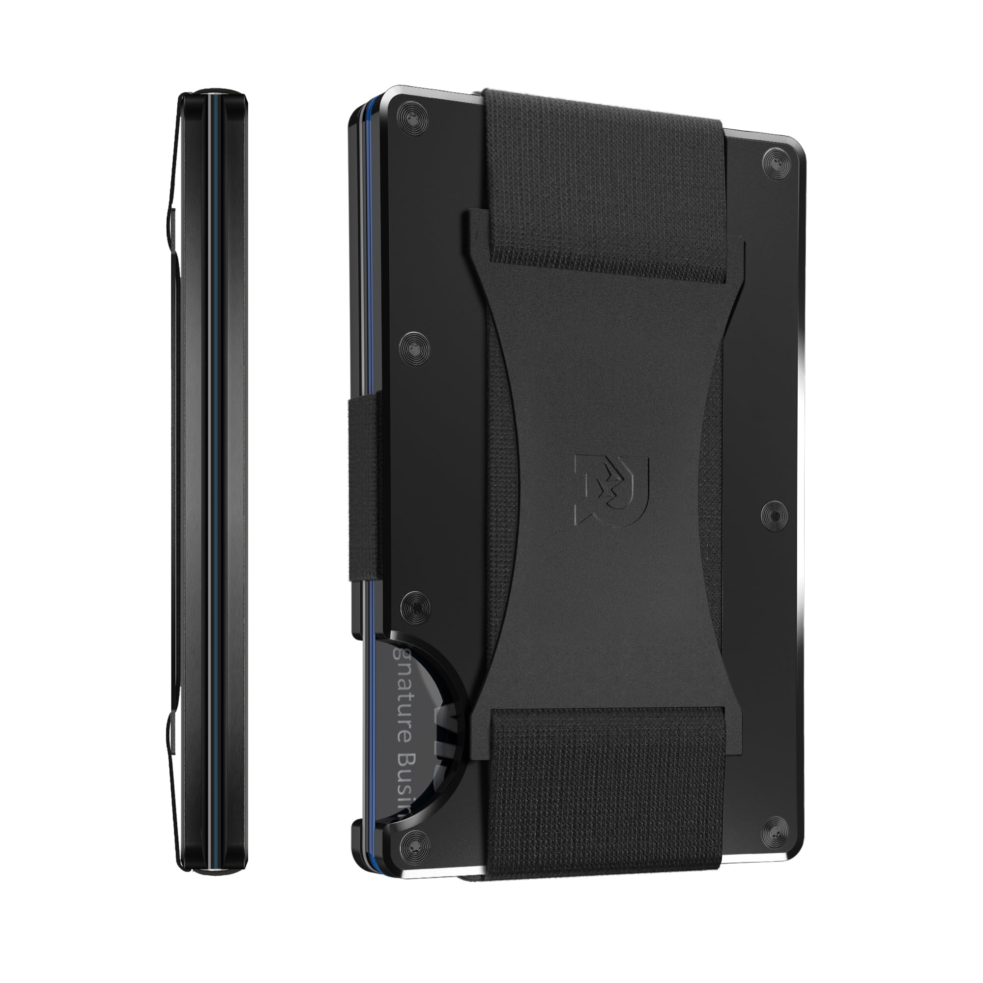 The Ridge Wallet For Men, Slim Wallet For Men - Thin as a Rail, Minimalist Aesthetics, Holds up to 12 Cards, RFID Safe, Blocks Chip Readers, Aluminum Wallet With Cash Strap (Black)