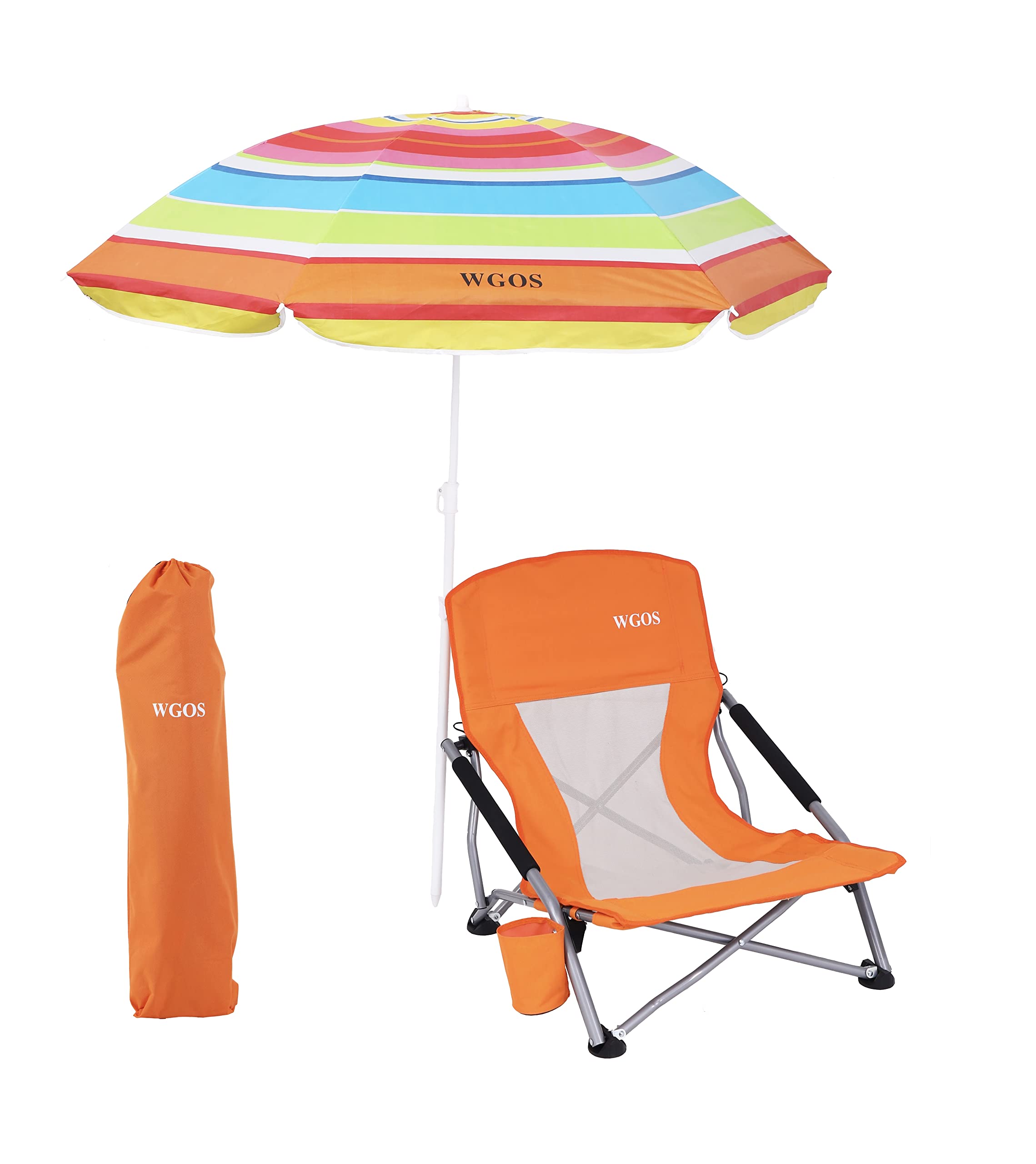 Beach Chair, Beach Chair and Umbrella, Folding Beach Chair, Beach Chairs for Adults, Low Beach Chair, Folding Chair with Umbrella, Camping Chair, Sillas De Playa (1-Pack Orange)