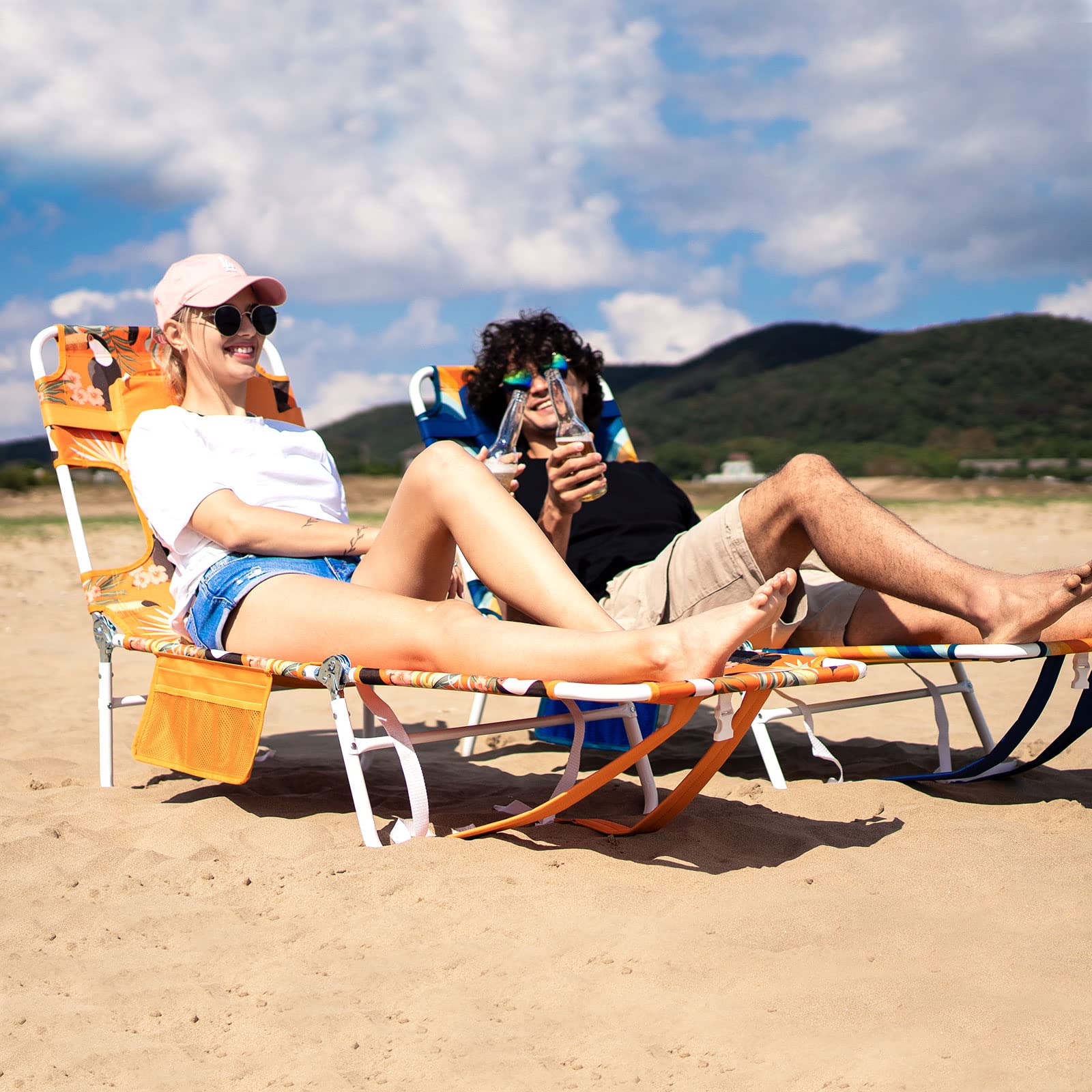 SUNNYFEEL Lounge Beach Chair for Adults with Face Hole, Backpack Reclining Beach Chairs Lay Flat, Sun Face Down Tanning Chair, Portable Folding Camping Cot for Outside Pool, Sunbathing, Reading