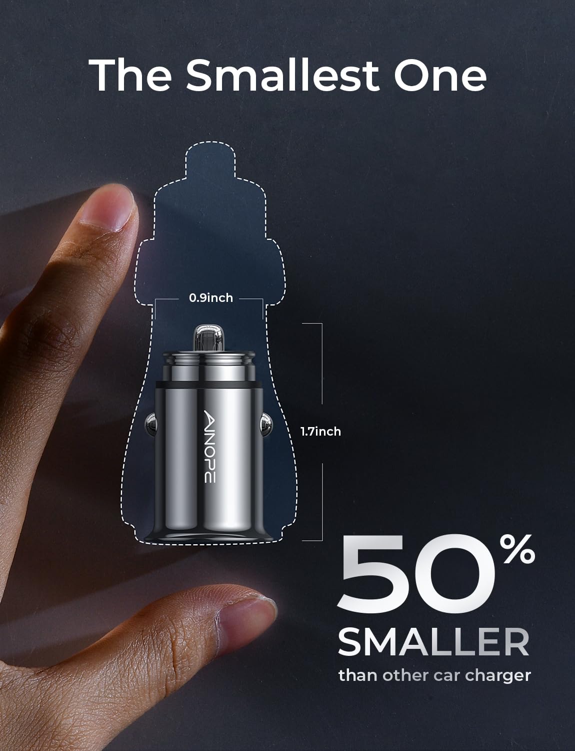 AINOPE Car Charger Adapter【Smallest Metal】 4.8A Cigarette Lighter USB Car Charger Adapter Dual Port 12V USB Outlet Flush Fit for iPhone 16 Pro Max/15/14 iPad Air Samsung Galaxy S25 S24 Ultra,Sliver