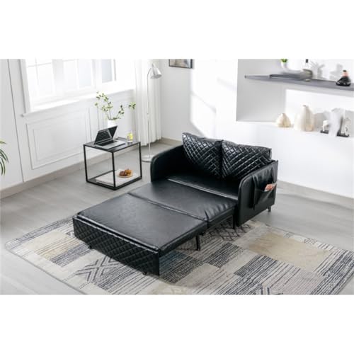 HNTHY Convertible Sleeper Sofa Bed, Loveseat Couch with Pull Out Bed, Side Pockets for Living Room