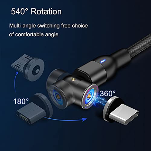 Melonboy 360°&180° Rotation Magnetic Charging Cable[6-Pack, 1.6ft/3.3ft/3.3ft/6.6ft/6.6ft/10ft], Magnetic Phone Charger, 3 in 1 Magnetic Cable Compatible with Micro USB, Type C - Black