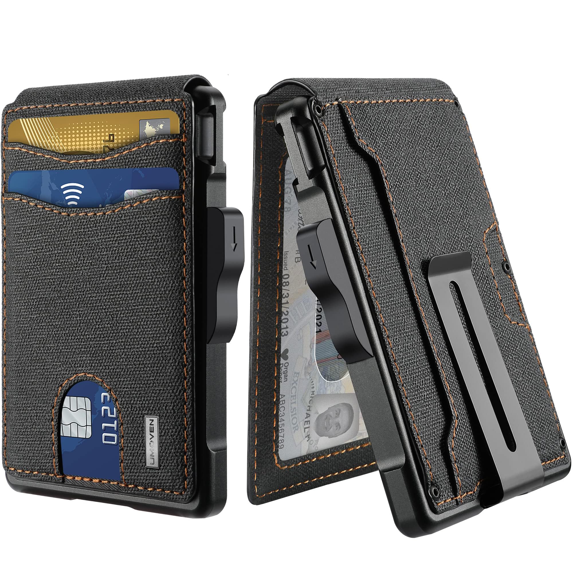 umoven Wallet for Men - with Money Clip Slim Leather Slots Credit Card Holder RFID Blocking Bifold Minimalist Wallet (denim)