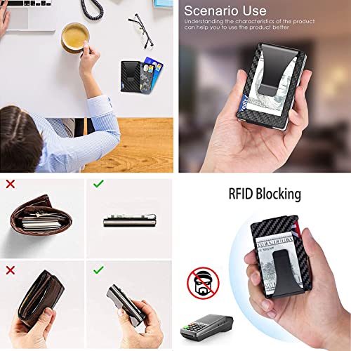 Lywencom Carbon Fiber Wallet,RFID blocking anti-theft card ultra thin cash credit holder black,metal money clip lightweight high classic portable durability (Black)