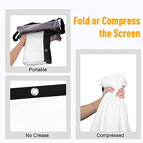 120 inch White Projector Screen, AAJK Projection Screen16:9 HD Hanging Movie Screen Foldable Anti-Crease, for Outdoor, Indoor