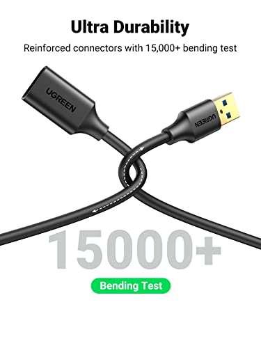 UGREEN USB Extender, USB 3.0 Extension Cable Male to Female USB Cable High-Speed Data Transfer Compatible with Webcam, Gamepad, USB Keyboard, Mouse, Flash Drive, Hard Drive, Oculus VR, Xbox 3 FT