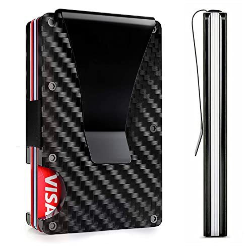 Lywencom Carbon Fiber Wallet,RFID blocking anti-theft card ultra thin cash credit holder black,metal money clip lightweight high classic portable durability (Black)