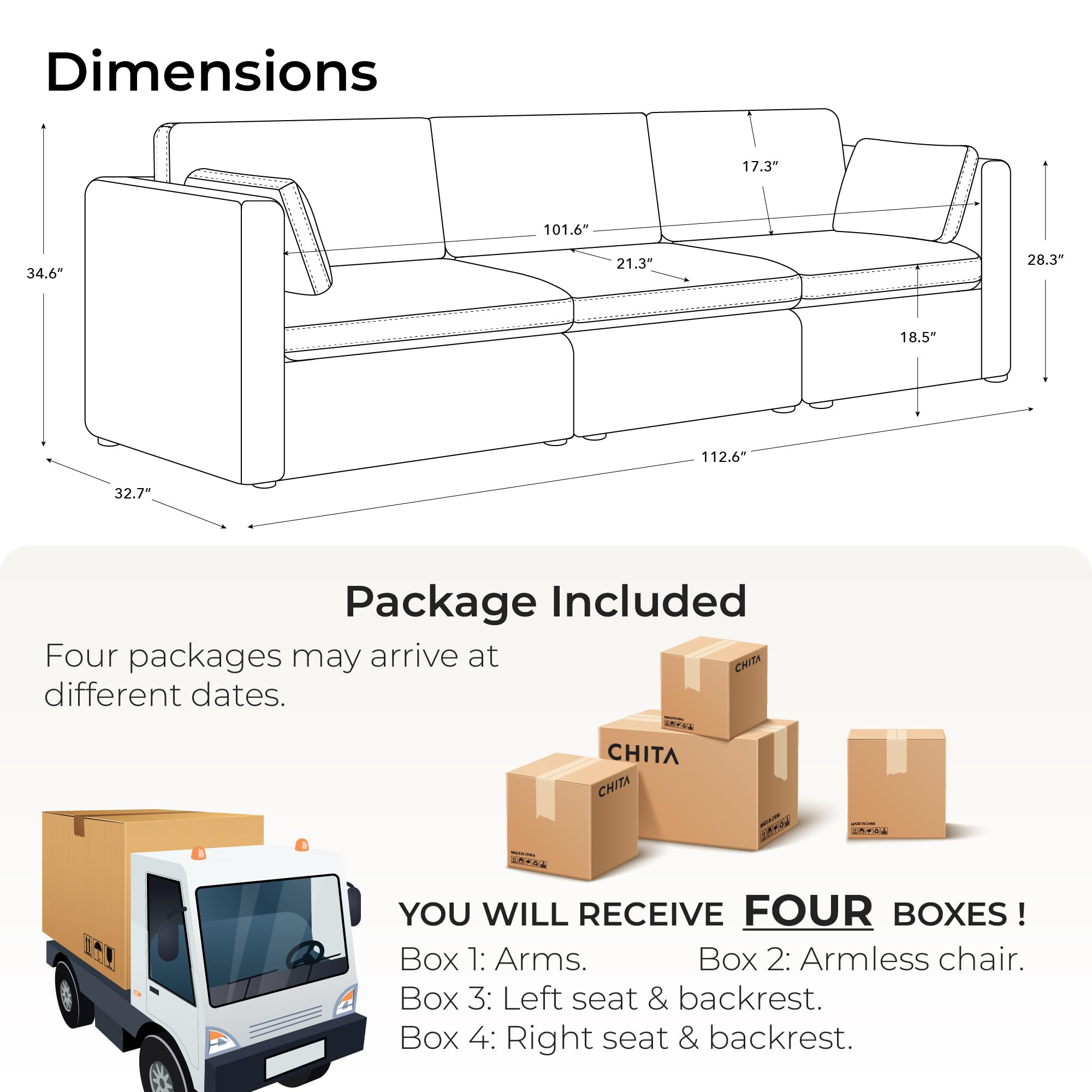 CHITA Oversized Modular Sectional Convertible Fabric Sofa Set, FSC Certified Extra Large Sectional Deep Seat Couch for Living Room,112 inch Width, 3 Seat Modern Modular Sofa, Terracotta