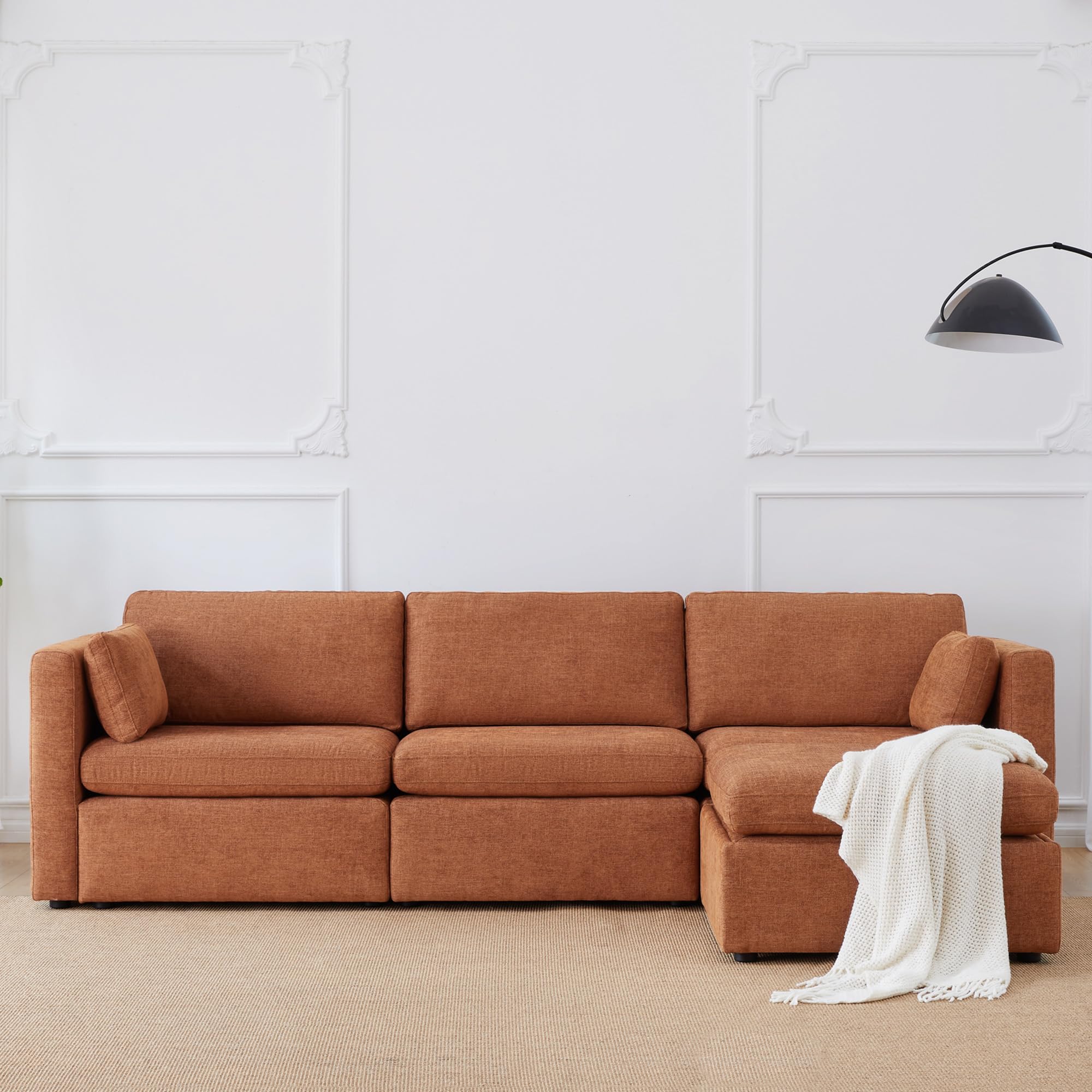 CHITA Oversized Modular Sectional Convertible Fabric Sofa Set, FSC Certified Extra Large Sectional Deep Seat Couch for Living Room,112 inch Width, 3 Seat Modern Modular Sofa, Terracotta