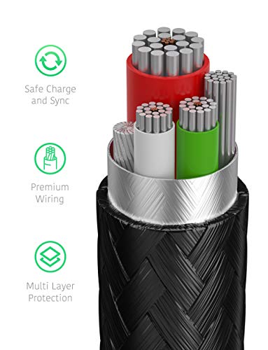 TALK WORKS Micro USB Cable 3 Pack 6ft Long Android Phone Charger Braided Heavy Duty Fast Charging Cord for Samsung Galaxy S6 / S7, Tablet, Bluetooth Speaker, Wireless Earbuds Headphones - Black