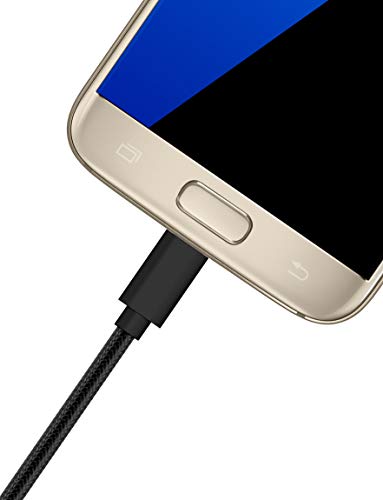 TALK WORKS Micro USB Cable 3 Pack 6ft Long Android Phone Charger Braided Heavy Duty Fast Charging Cord for Samsung Galaxy S6 / S7, Tablet, Bluetooth Speaker, Wireless Earbuds Headphones - Black