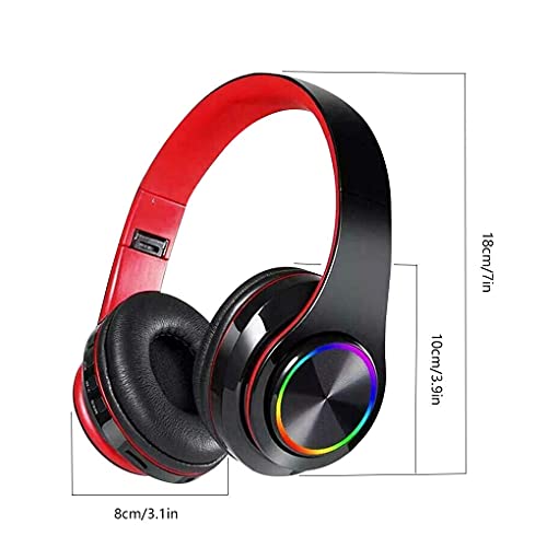 Bluetooth Headphones Over Ear for Music,LED Foldable Stereo Headphones for Gaming with Volume Control,Built in Mic,Support TF,Wired and Wireless Headset for Smart Phone/TV/PC(Black)