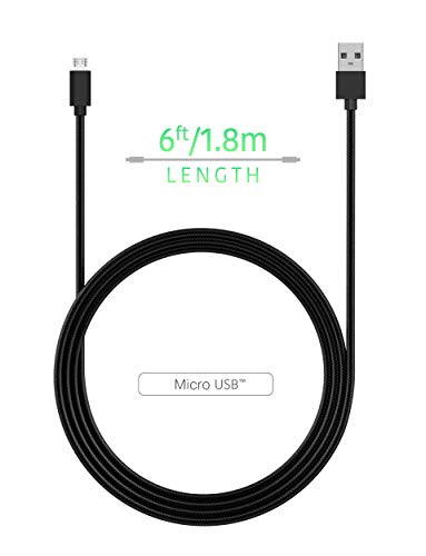 TALK WORKS Micro USB Cable 3 Pack 6ft Long Android Phone Charger Braided Heavy Duty Fast Charging Cord for Samsung Galaxy S6 / S7, Tablet, Bluetooth Speaker, Wireless Earbuds Headphones - Black