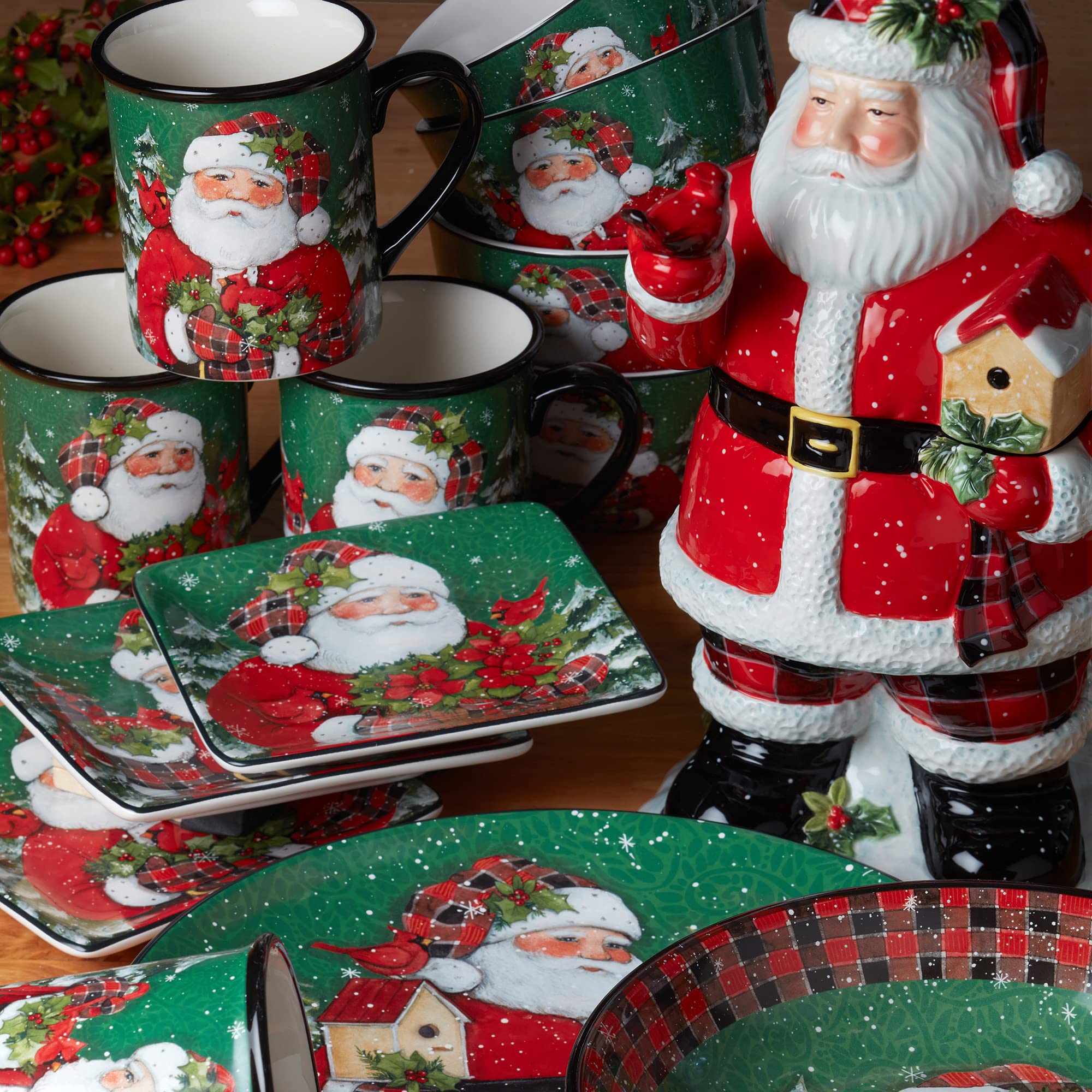 Certified International Christmas Lodge Santa 6" Canape/Luncheon Plates, Small, Set of 4