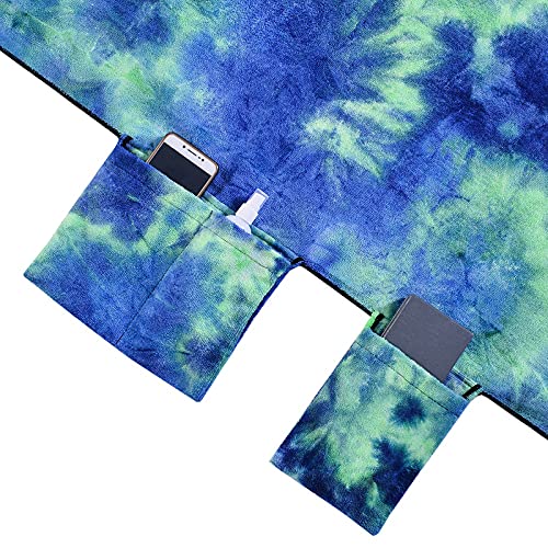 Wensdr Beach Chair Cover with Side Pockets Pool Towel Chaise Lounge Cover Microfiber Tie Dye Beach Towel for Holidays, Sunbathing (Blue)