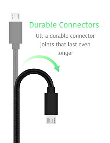 TALK WORKS Micro USB Cable 3 Pack 6ft Long Android Phone Charger Braided Heavy Duty Fast Charging Cord for Samsung Galaxy S6 / S7, Tablet, Bluetooth Speaker, Wireless Earbuds Headphones - Black