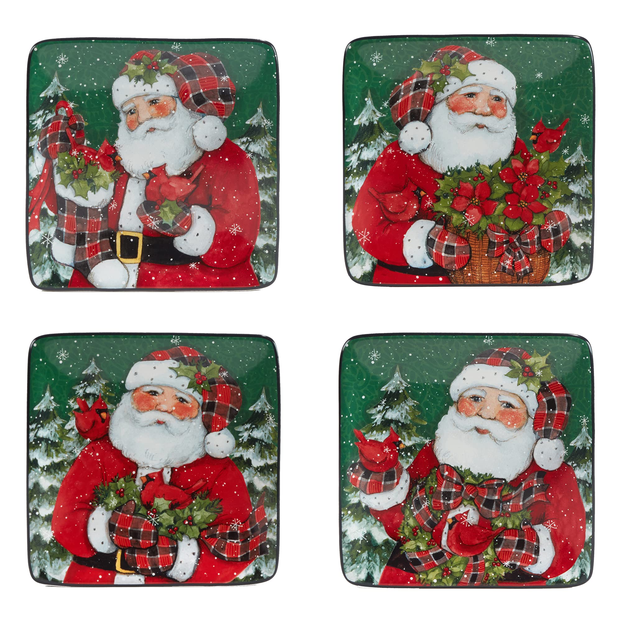 Certified International Christmas Lodge Santa 6" Canape/Luncheon Plates, Small, Set of 4