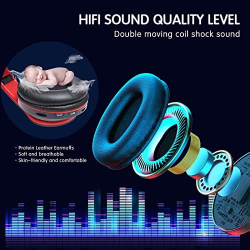 Bluetooth Headphones Over Ear for Music,LED Foldable Stereo Headphones for Gaming with Volume Control,Built in Mic,Support TF,Wired and Wireless Headset for Smart Phone/TV/PC(Black)