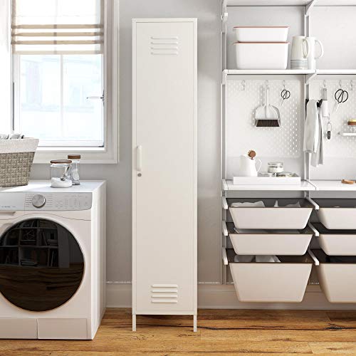 REALROOMS Shadwick 1 Door Tall Single Metal Locker Style Storage Cabinet, Soft White