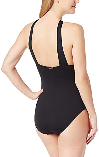 Michael Michael Kors Womens High Neck Shirred One-Piece Swimsuit Black 12