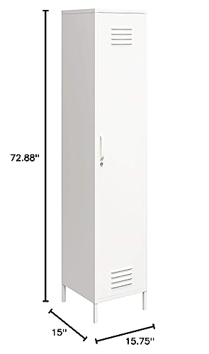 REALROOMS Shadwick 1 Door Tall Single Metal Locker Style Storage Cabinet, Soft White