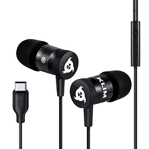 KLIM⢠Fusion Earbuds with Microphone + Long-Lasting Wired Ear Buds - Innovative: in-Ear with Memory Foam + Earphones with Mic and USB-C - New 2022 Version (Black - USB-C) (Renewed)